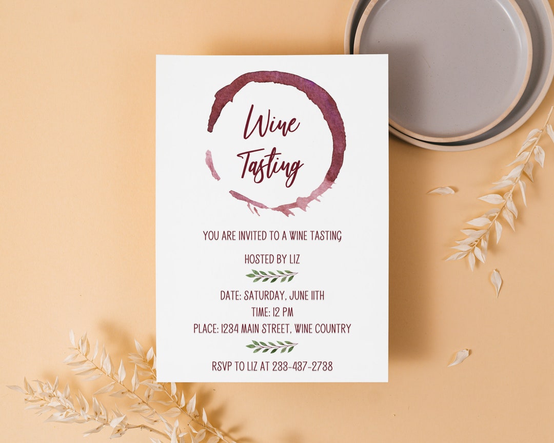 Digital Editable Invitation Wine Down Tasting, Canva Wine Ring ...