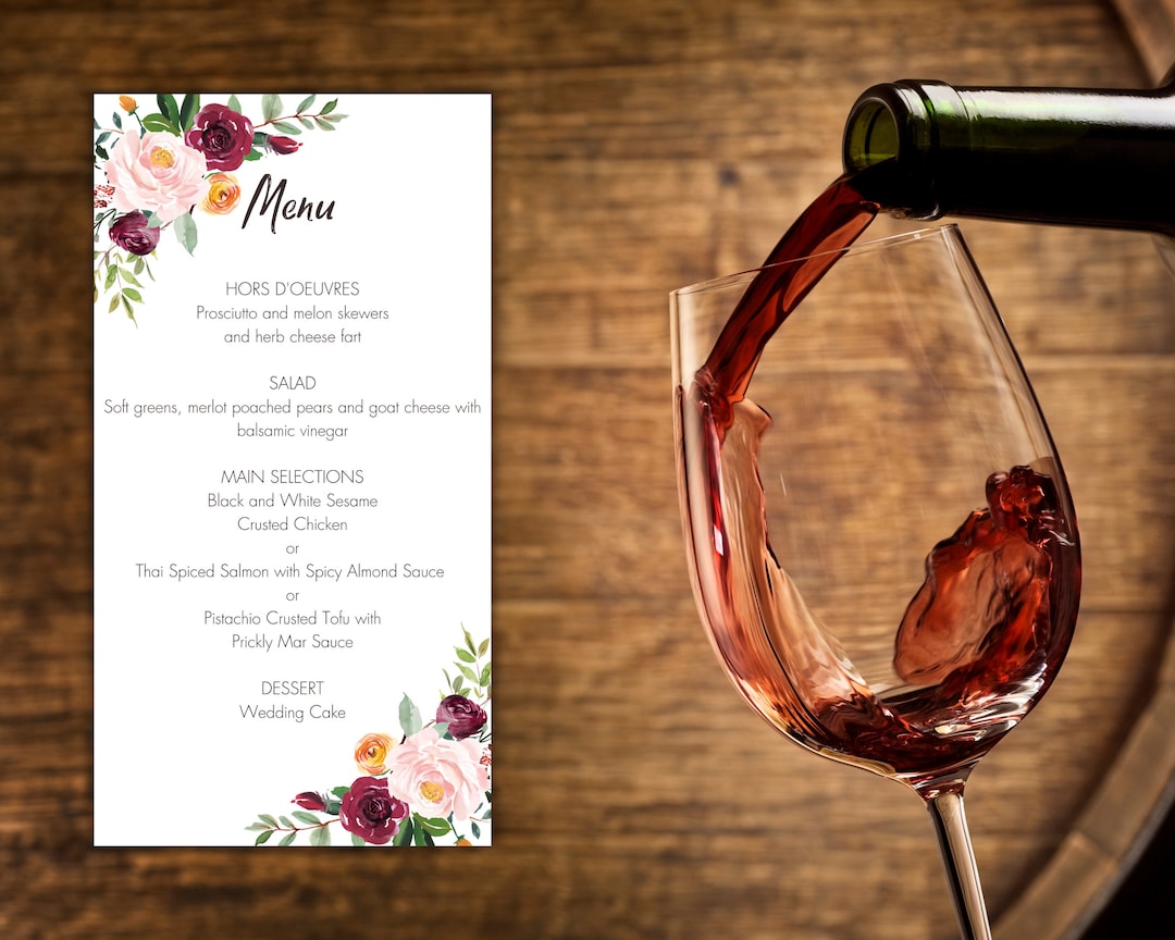 Floral Wine Tasting Menu Template: Editable Canva Design (digital ...