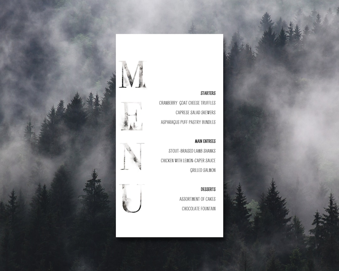 Digital Editable Forest in Mist Letter Menu, Canva Event/wedding Menu ...