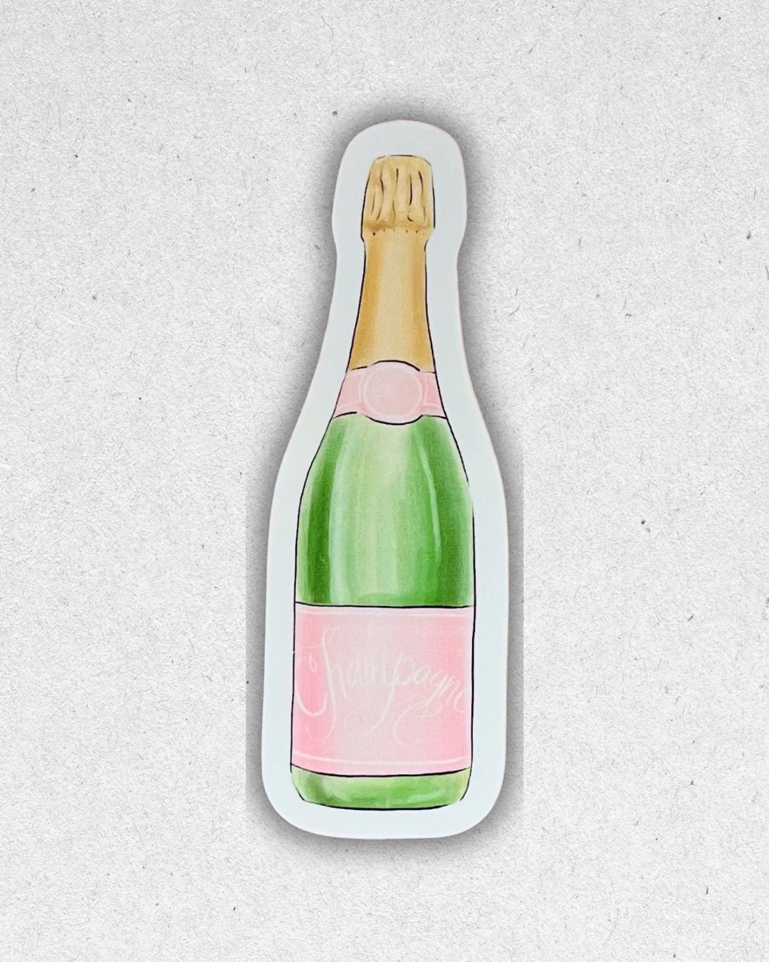 Pink and Green Champagne Bottle Sticker - Etsy