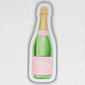 Pink and Green Champagne Bottle Sticker - Etsy