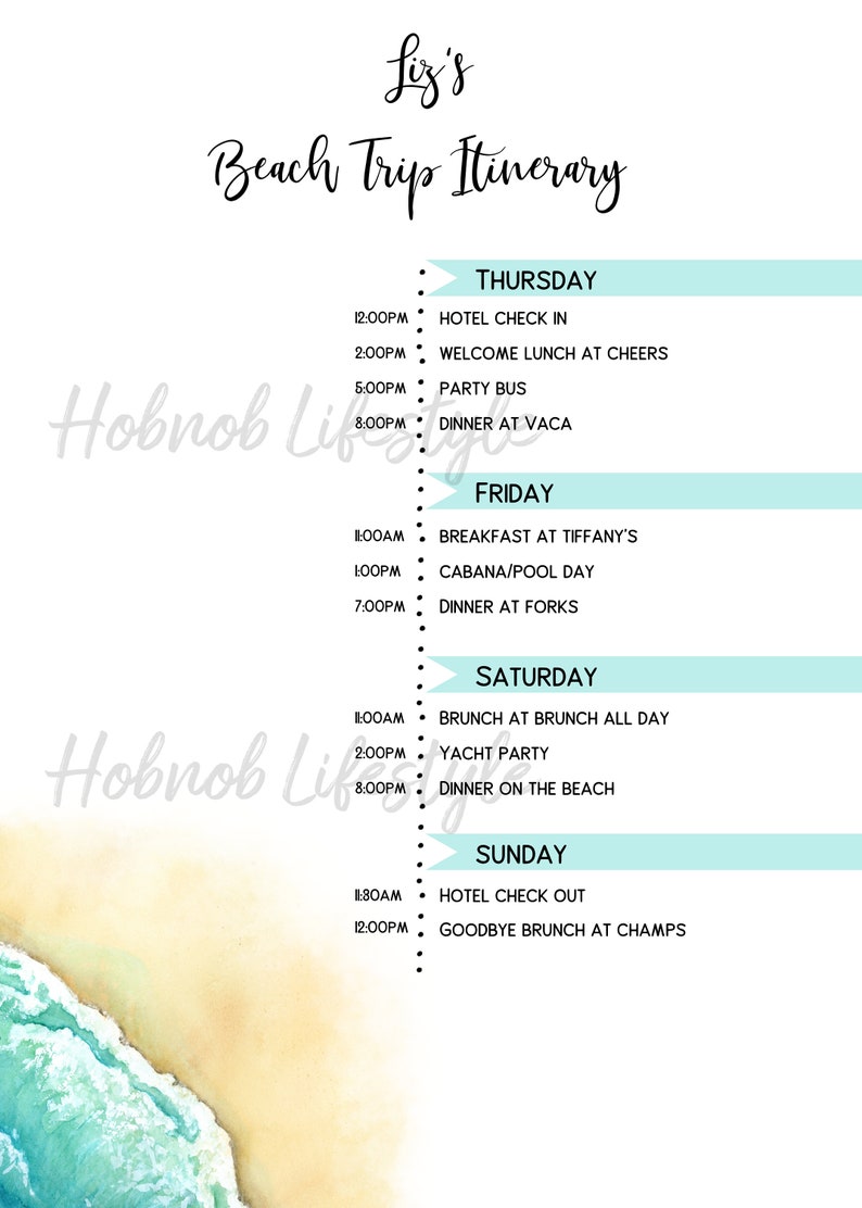 Digital Beach Trip Itinerary Canva Template Bachelorette - Etsy