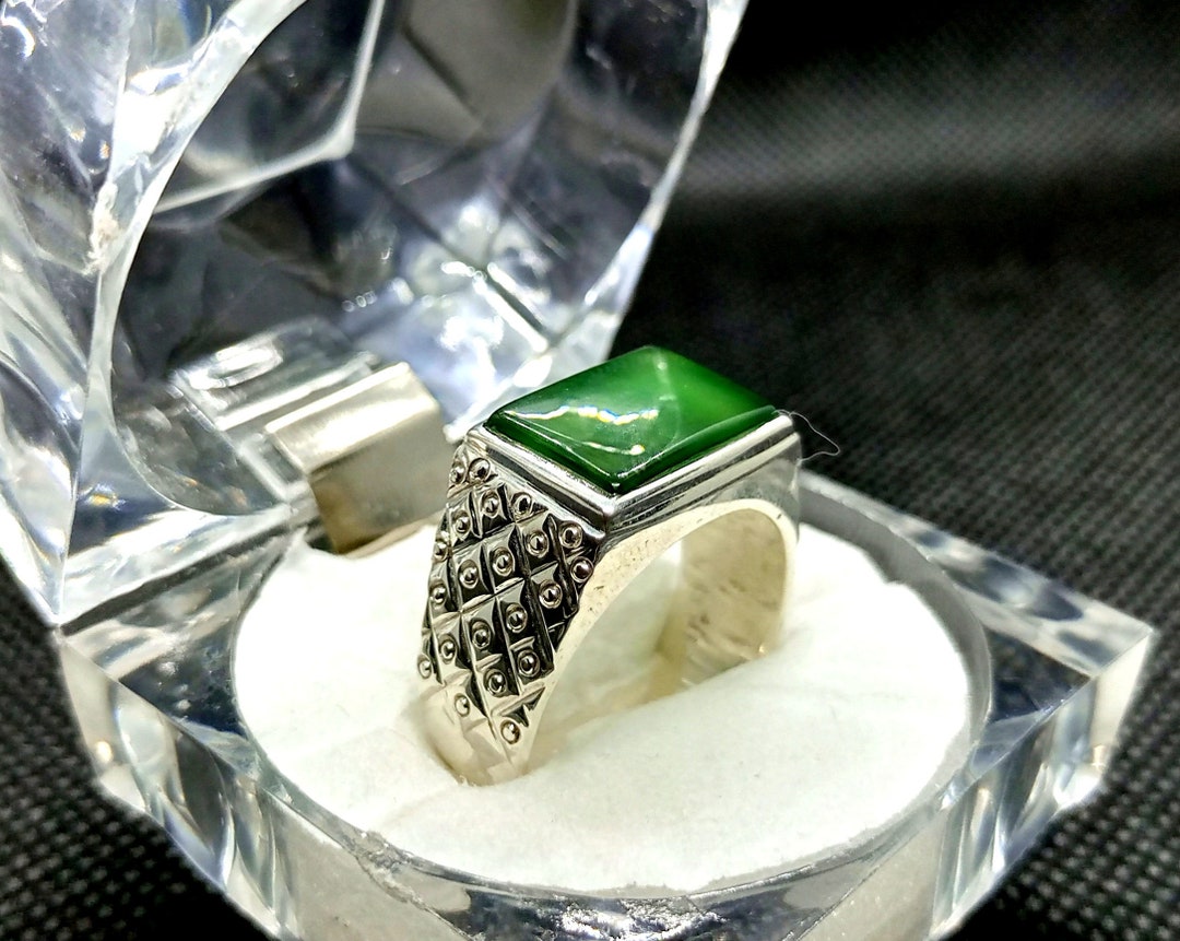 Natural Green AGATE Ring, Sabz Aqeeq Ring, Akik Ring in Handmade 925 ...