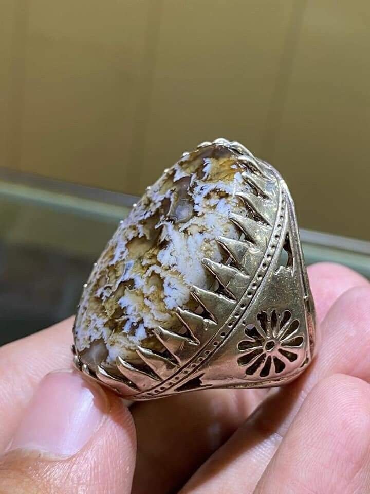 Natural Shajri Flower Agate Ring, Aqeeq Ring, Akik Ring, Handmade 925k ...