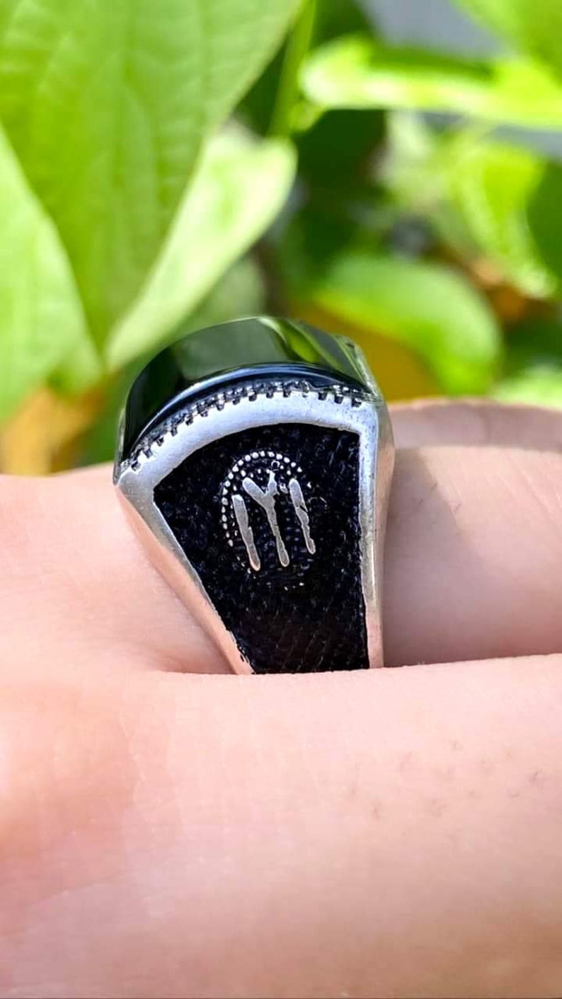 Turkish Kayi Tribe Symbol With Natural Black AGATE Ring Aqeeq - Etsy UK