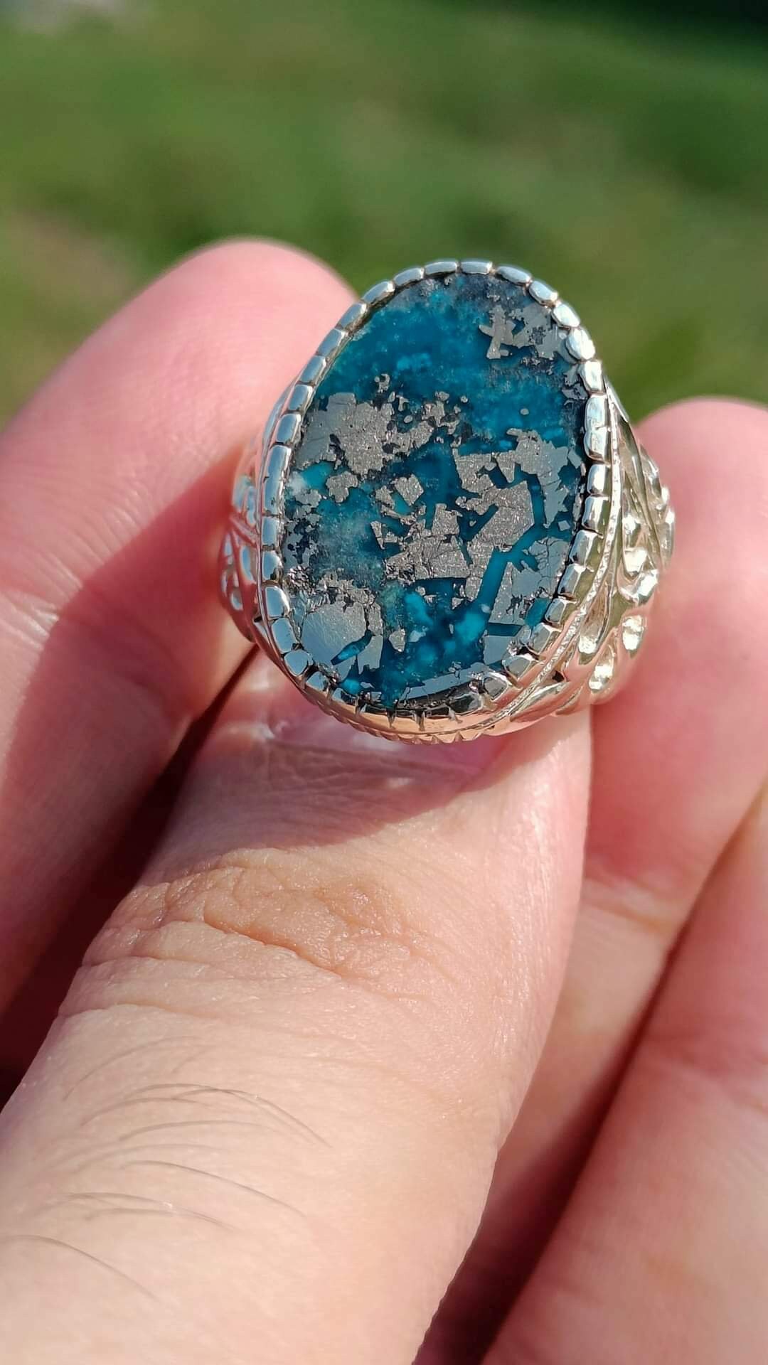 Very Beautiful Natural Shajri Feroza Ring, Turquoise Ring, Handmade ...