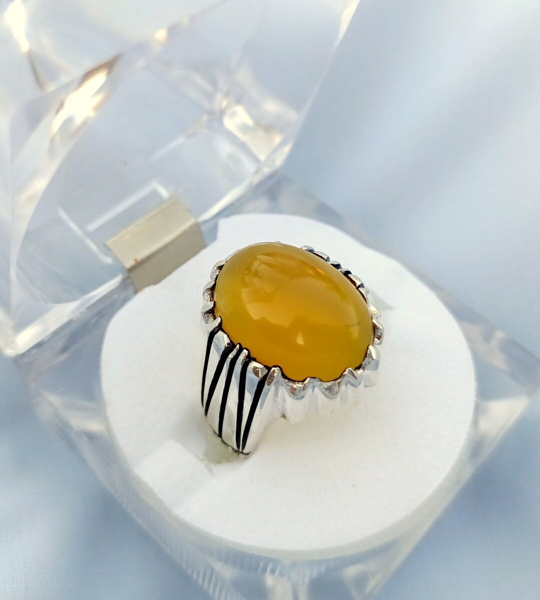 Natural Yellow Agate Ring, Zard Aqeeq Ring, Akik Ring, Handmade 925k ...