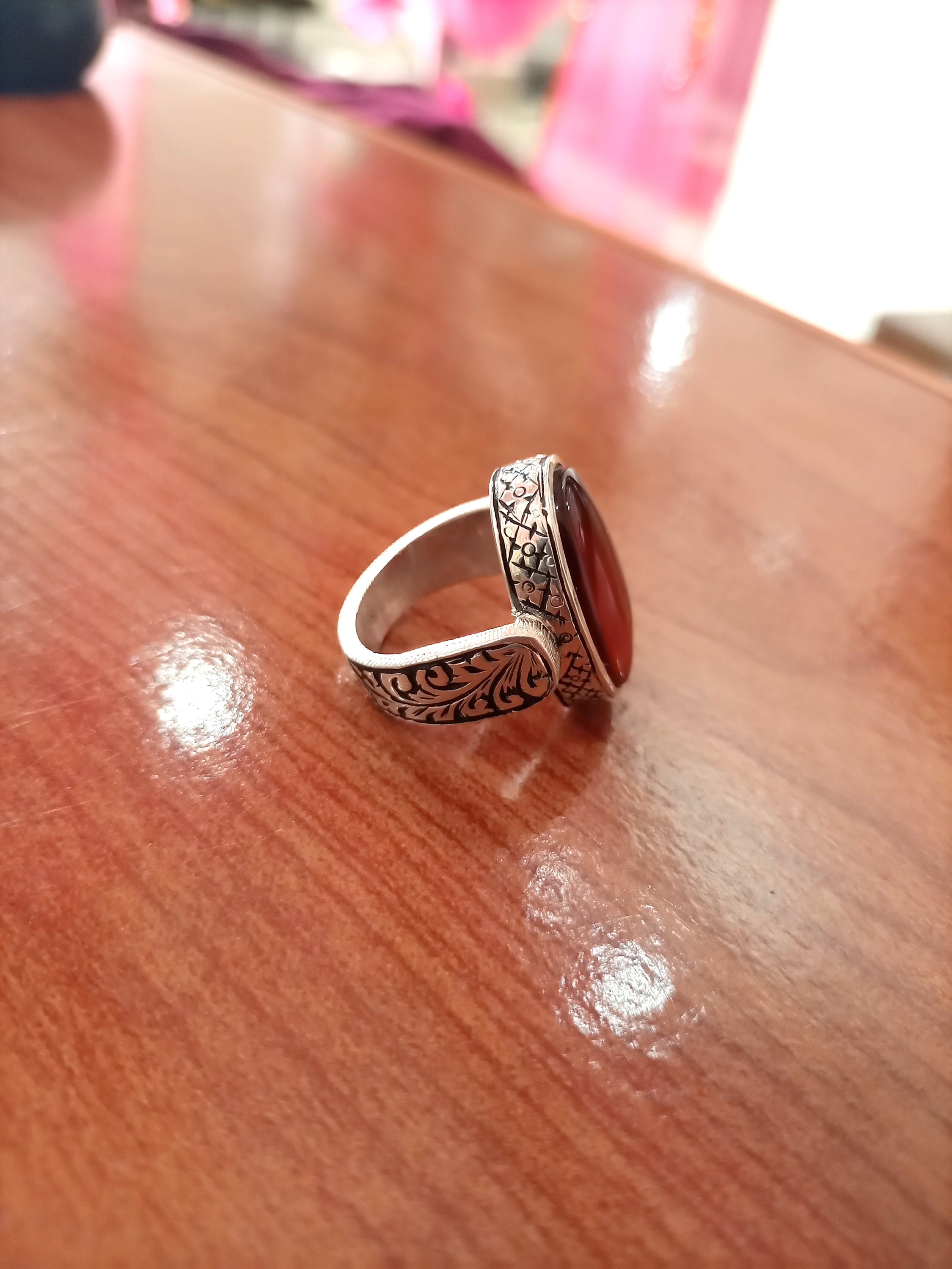 Beautiful Natural Red Yemeni Aqeeq Ring, Yemeni Agate Ring, Handmade ...