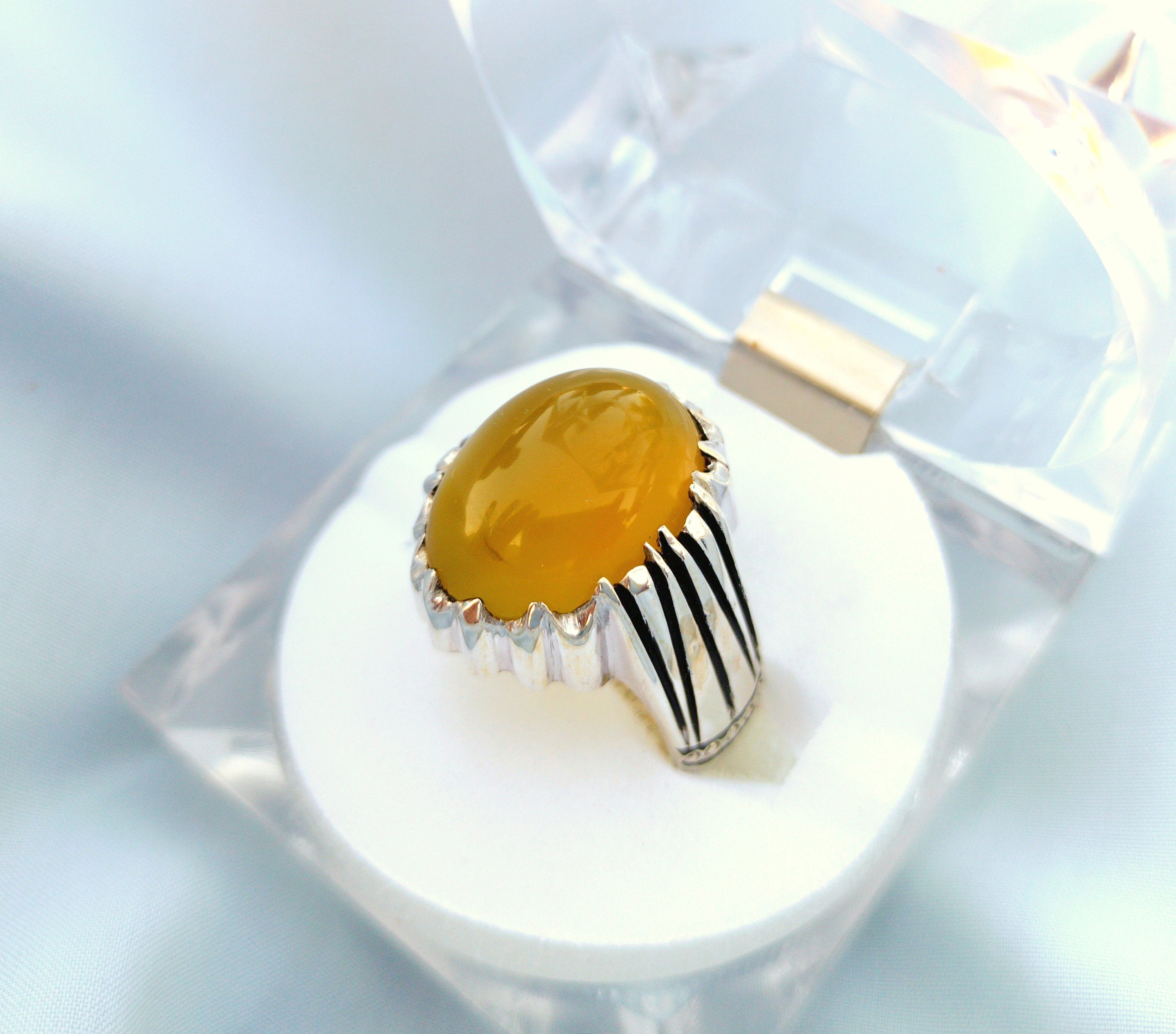 Natural Yellow Agate Ring Zard Aqeeq Ring Akik Ring - Etsy