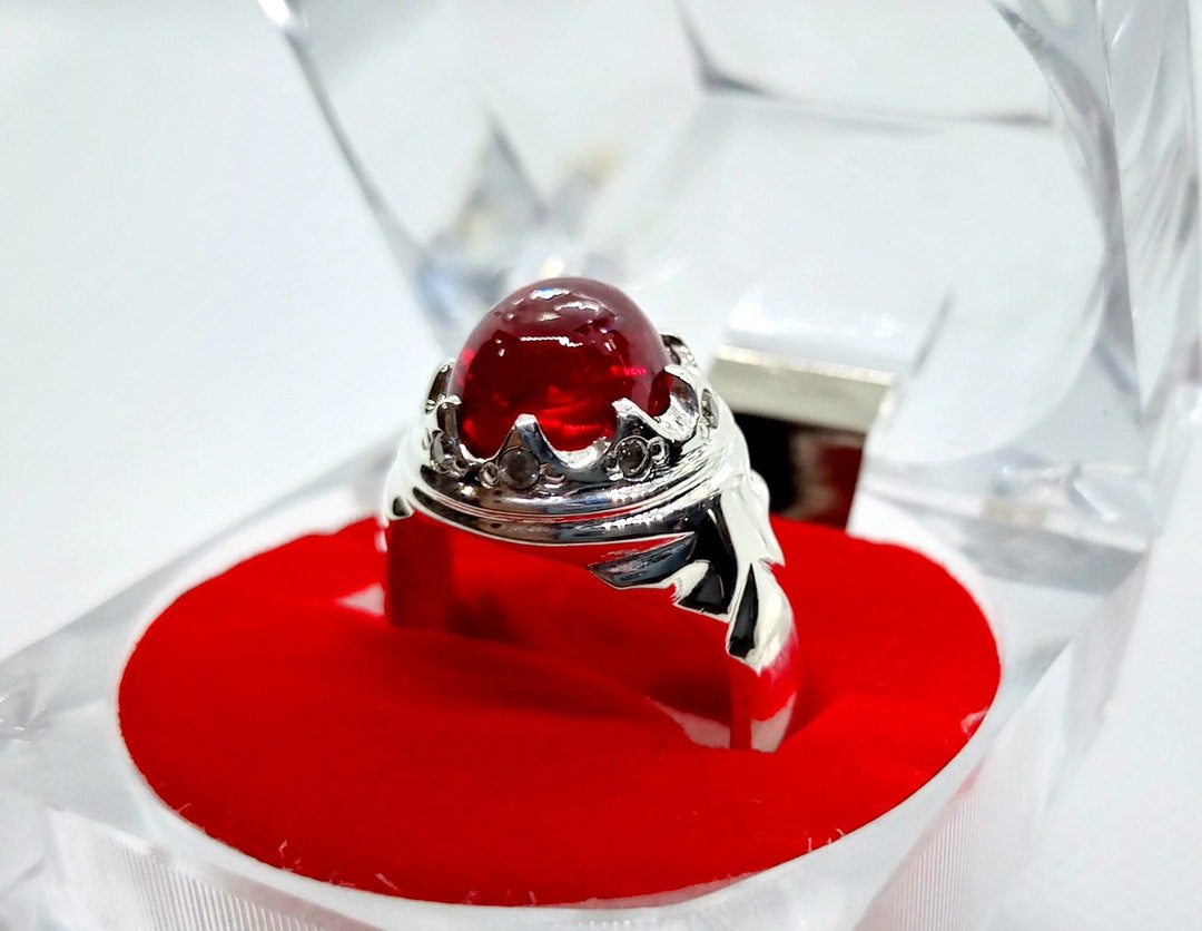 Cabochon Dark Red Ruby Ring, Yaqoot Ring, Handmade 925k Sterling Silver ...