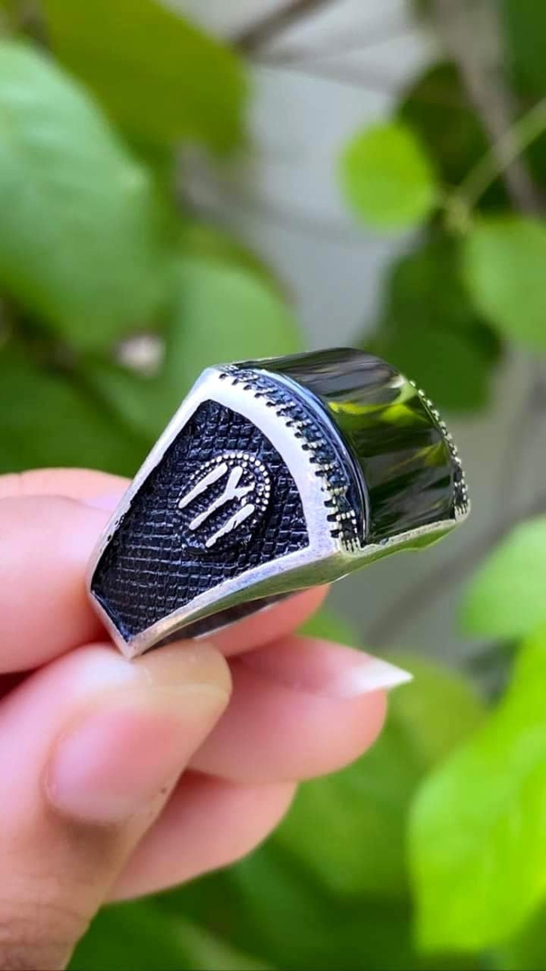 Turkish Kayi Tribe Symbol With Natural Black AGATE Ring, Aqeeq Ring ...