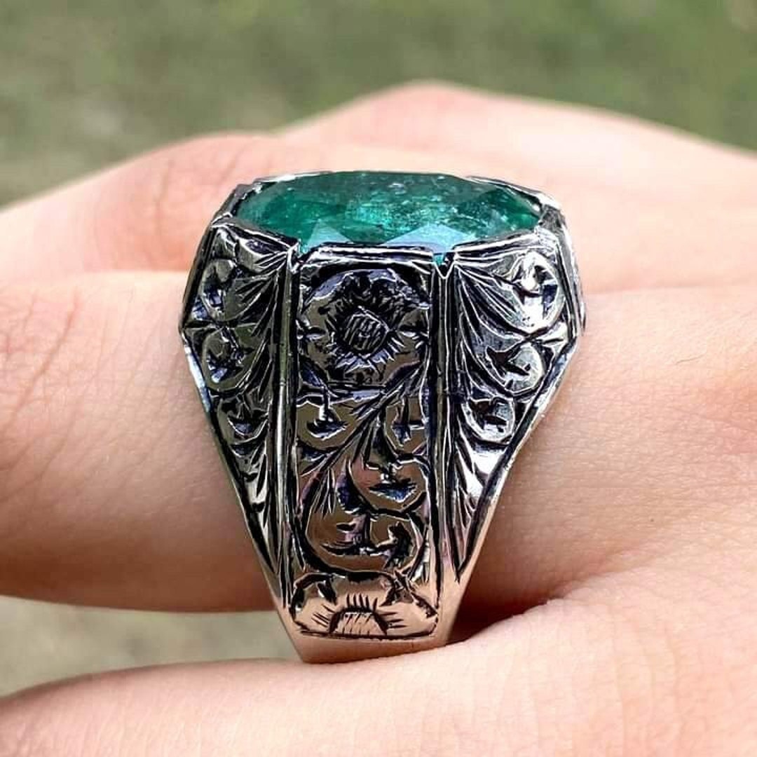 Handcrafted Emerald Ring: Lustrous Sterling Silver Zamurd Statement ...