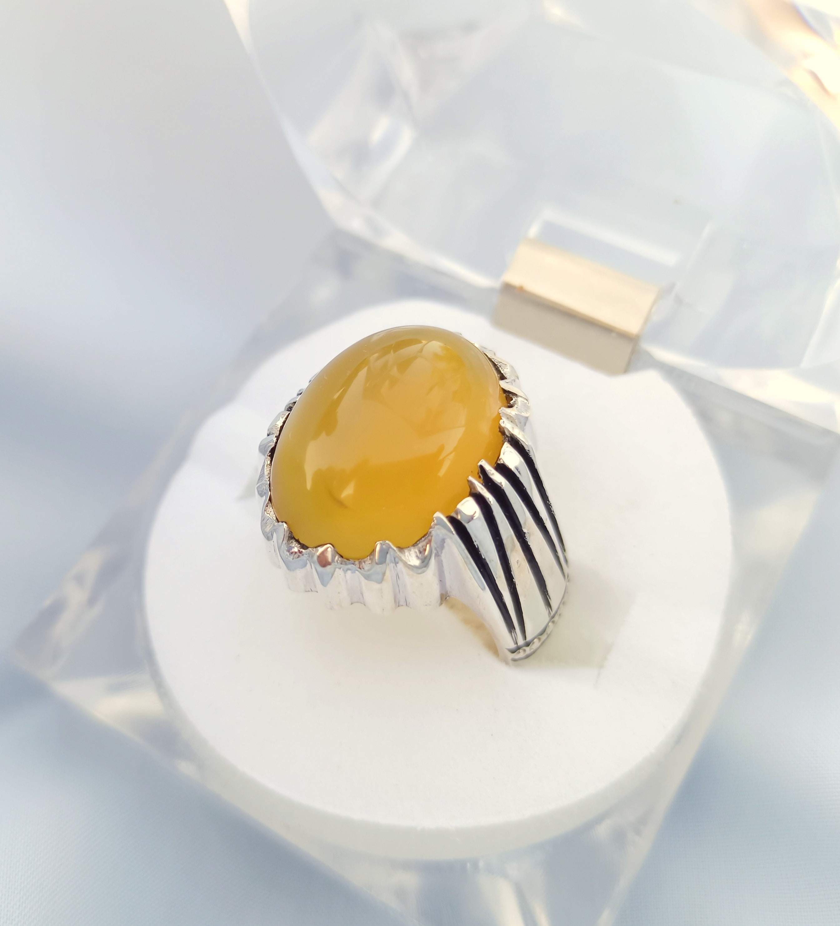 Natural Yellow Agate Ring Zard Aqeeq Ring Akik Ring - Etsy