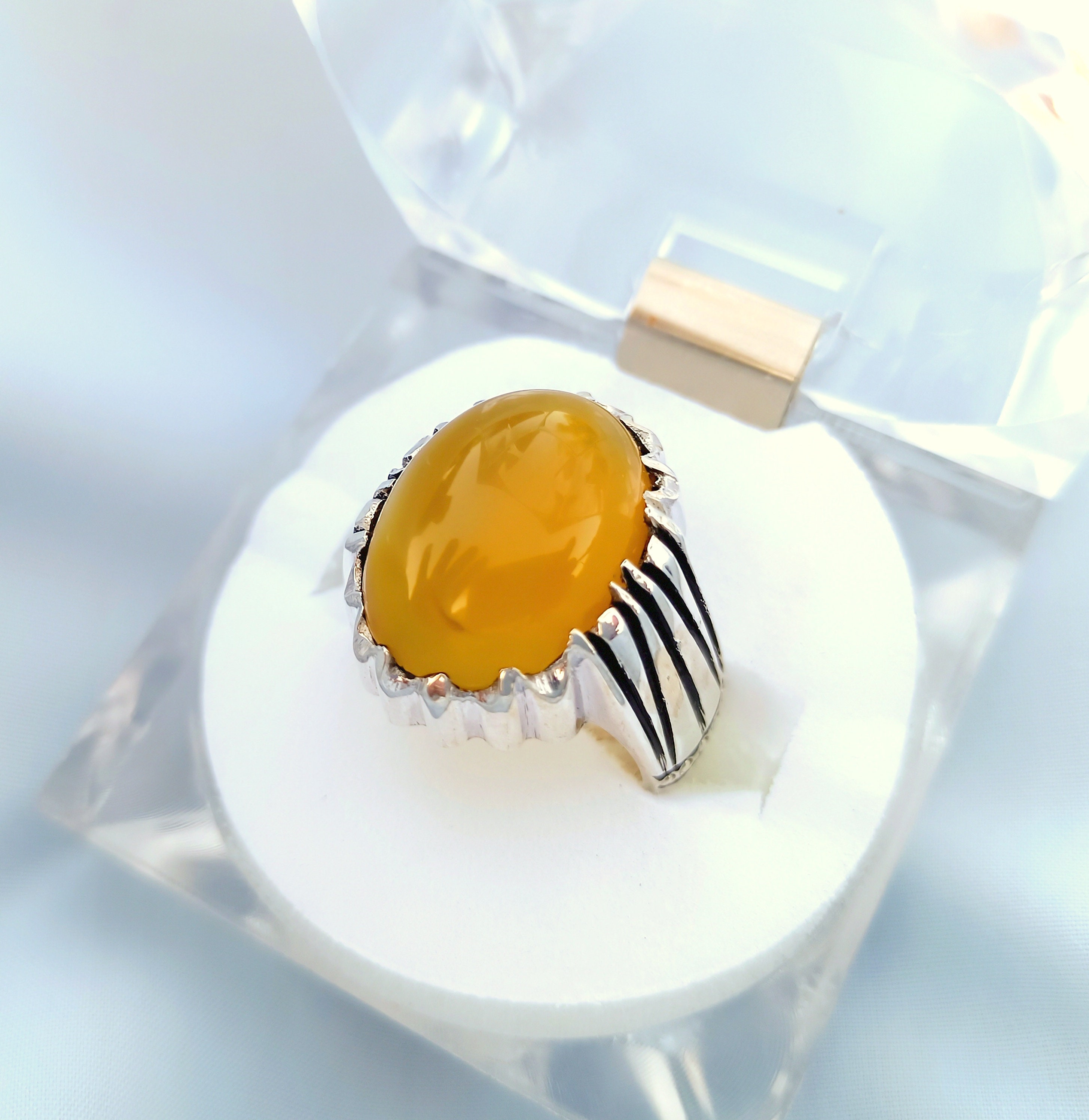 Natural Yellow Agate Ring Zard Aqeeq Ring Akik Ring - Etsy