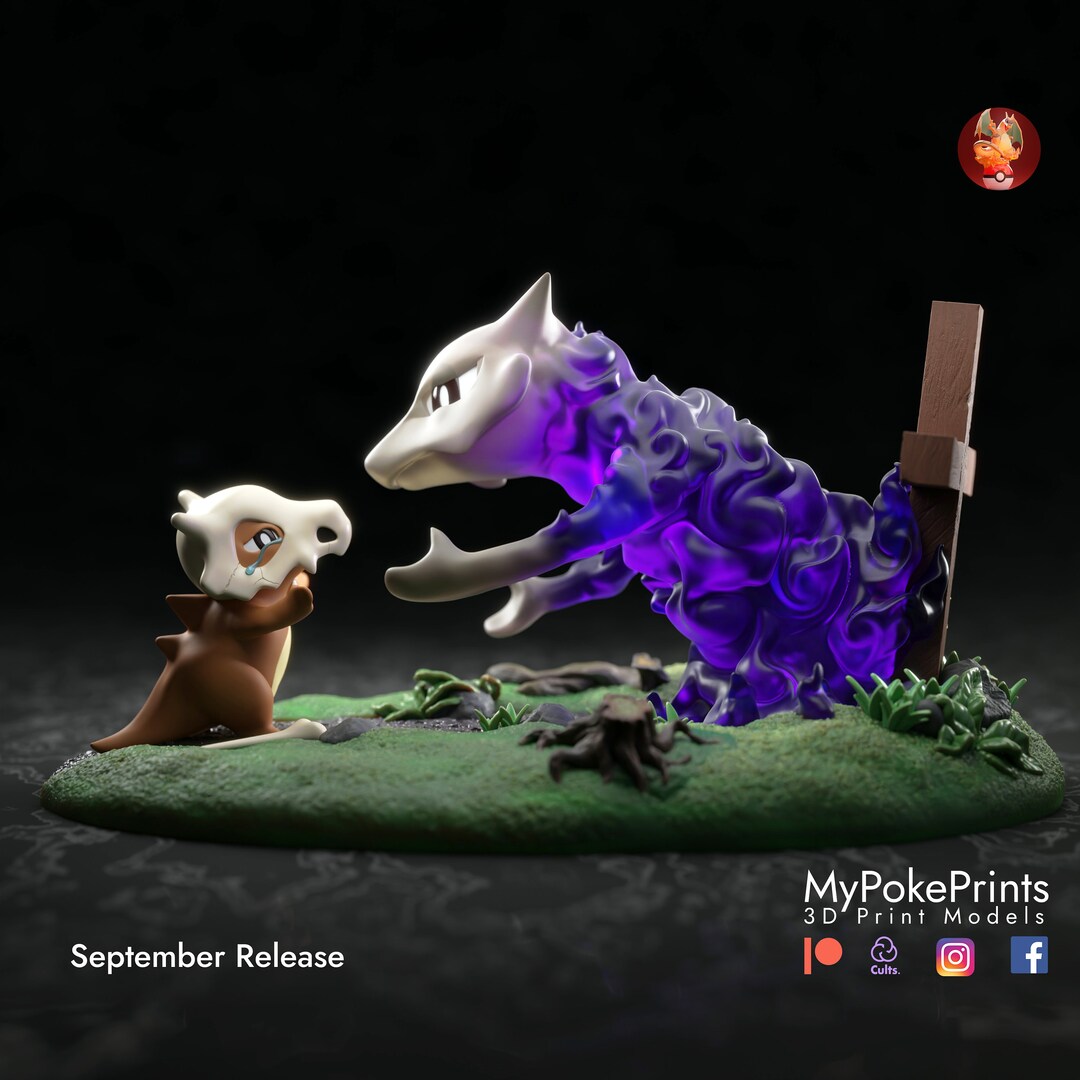 Cubone and Marowak Statue Cubone Diorama Pokemon Diorama 0.04mm Layer ...