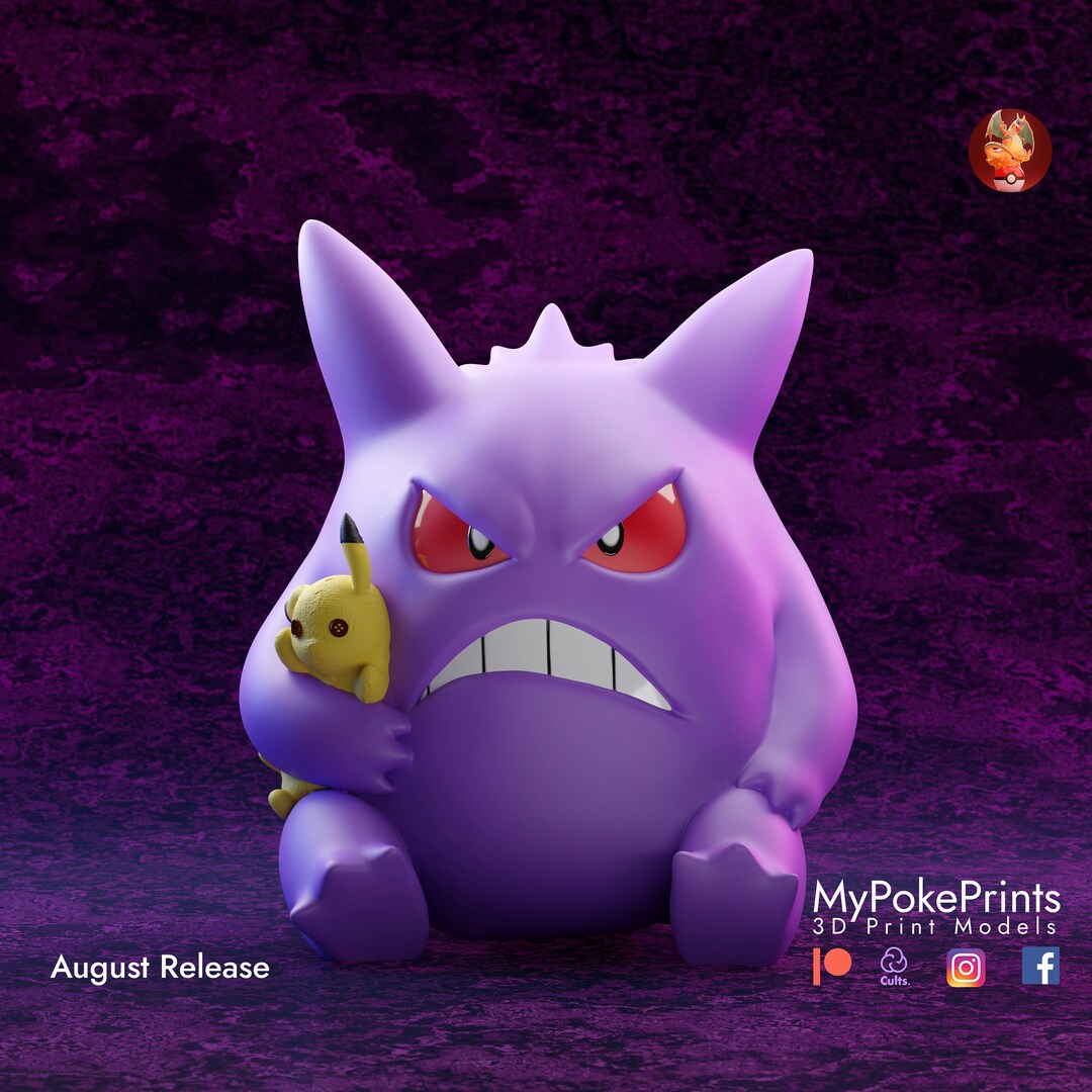 Unpainted DIY KIT Gengar With Plush Pikachu Pokemon Statue Collectible ...