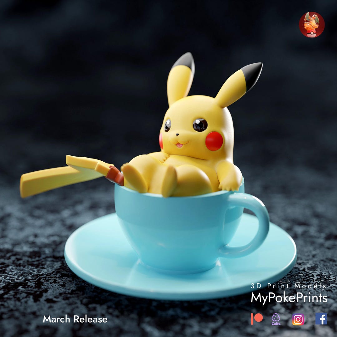 DIY KIT Coffe Cup Bath Pikachu Pokemon Statue Collectible 3d Printed ...