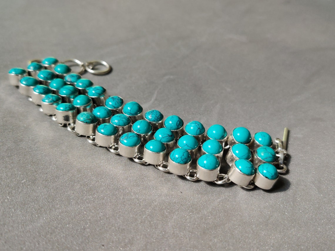 Turquoise Bracelet Turquoise Cabochon Bracelet Turquoise | Etsy