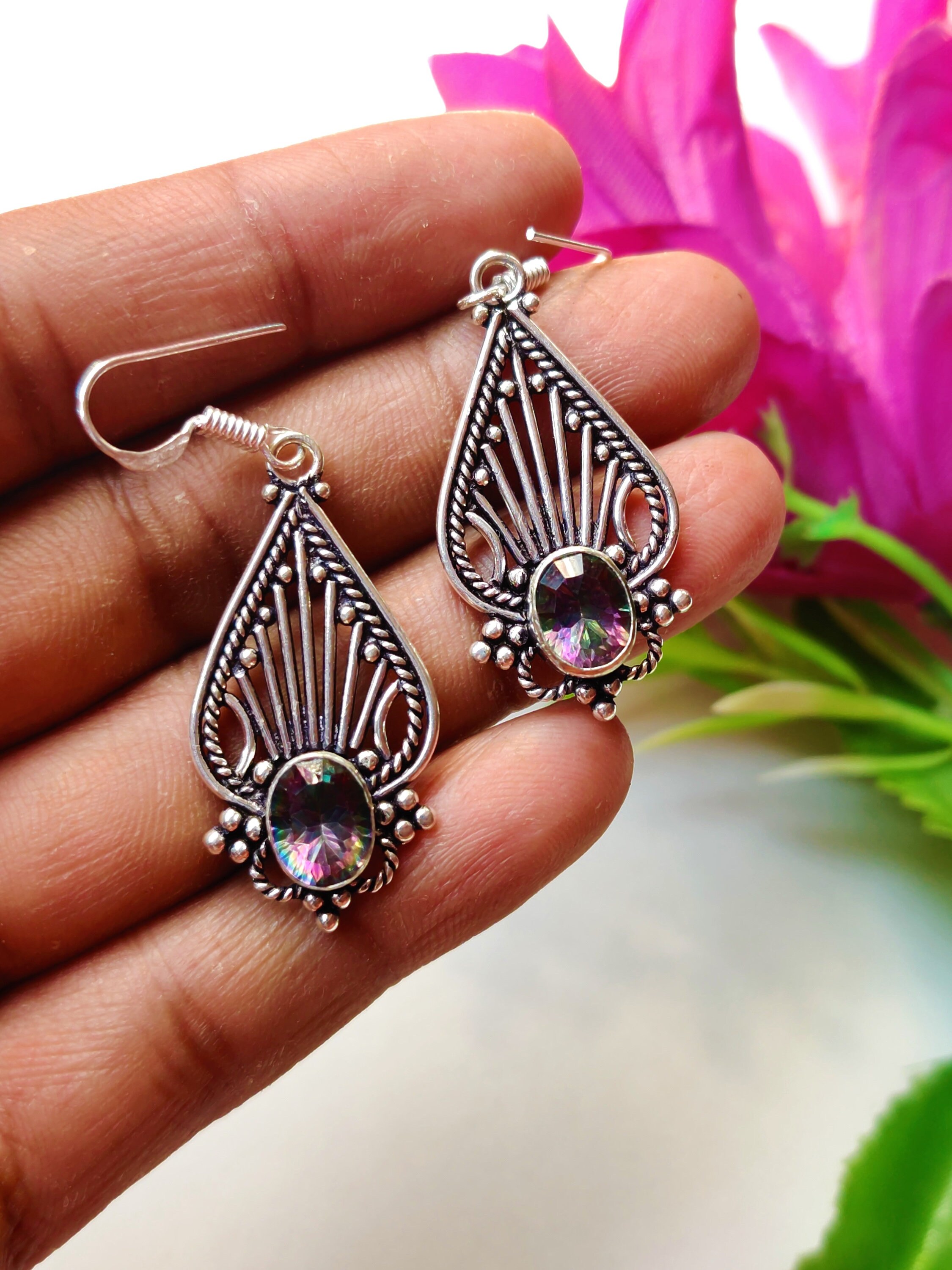 Mystic Topaz Earrings Rainbow End Drop Earring Vintage Etsy