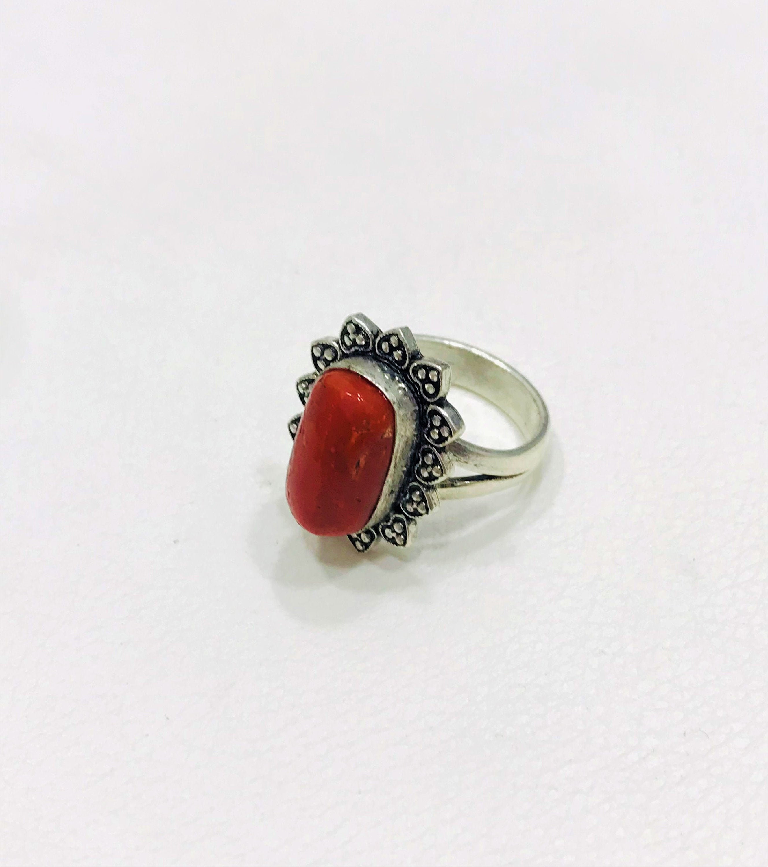 Joyería vintage Anillo de coral rojo Anillo antiguo-Hermoso | Etsy