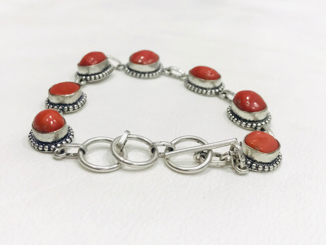 Red Coral Silver Bracelet Vintage Jewelry Red coral | Etsy
