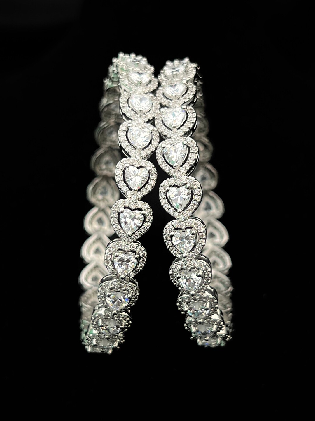 Heart Shape Diamond Silver Plated Bangle CZ Bangle Set White American ...