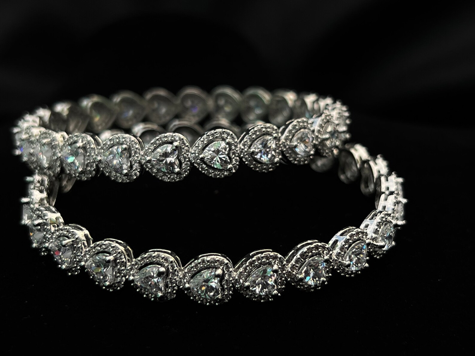 Heart Shape Diamond Silver Plated Bangle CZ Bangle Set White - Etsy