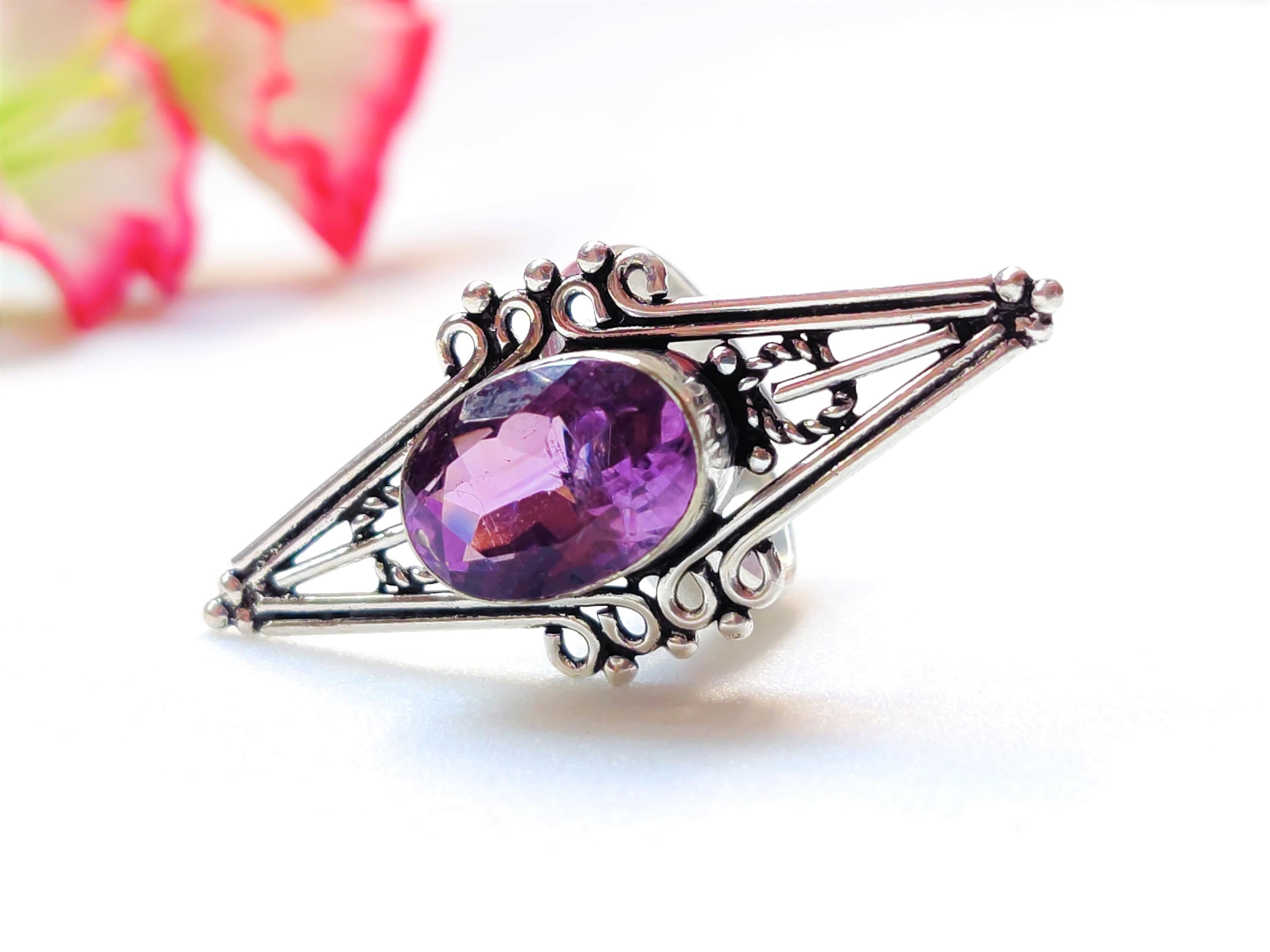 Vintage Schmuck-Amethyst Ring-Lila Amethyst Ring-Natürlicher Amethyst ...