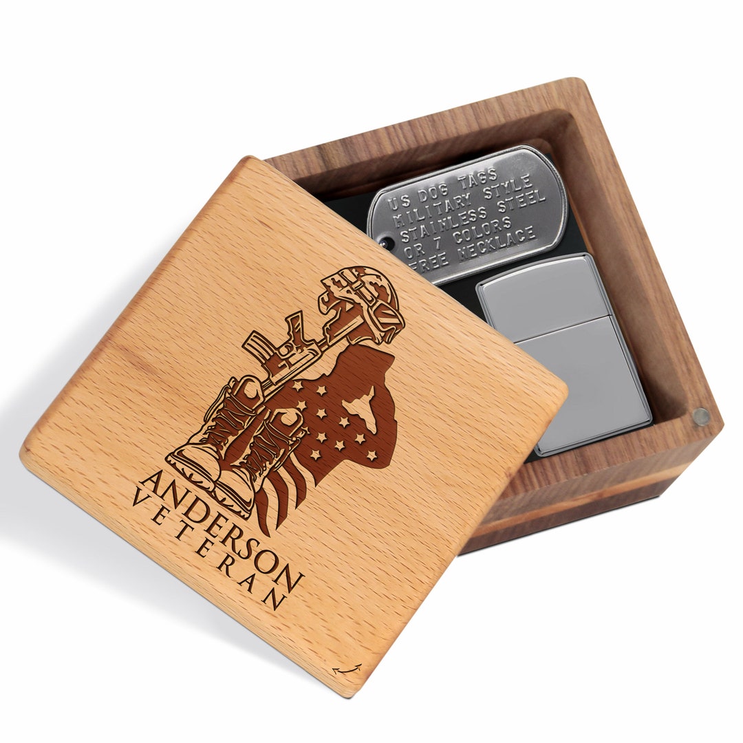 Personalized Veteran Keepsake Box: Engraved Military Dog Tag Storage - Etsy