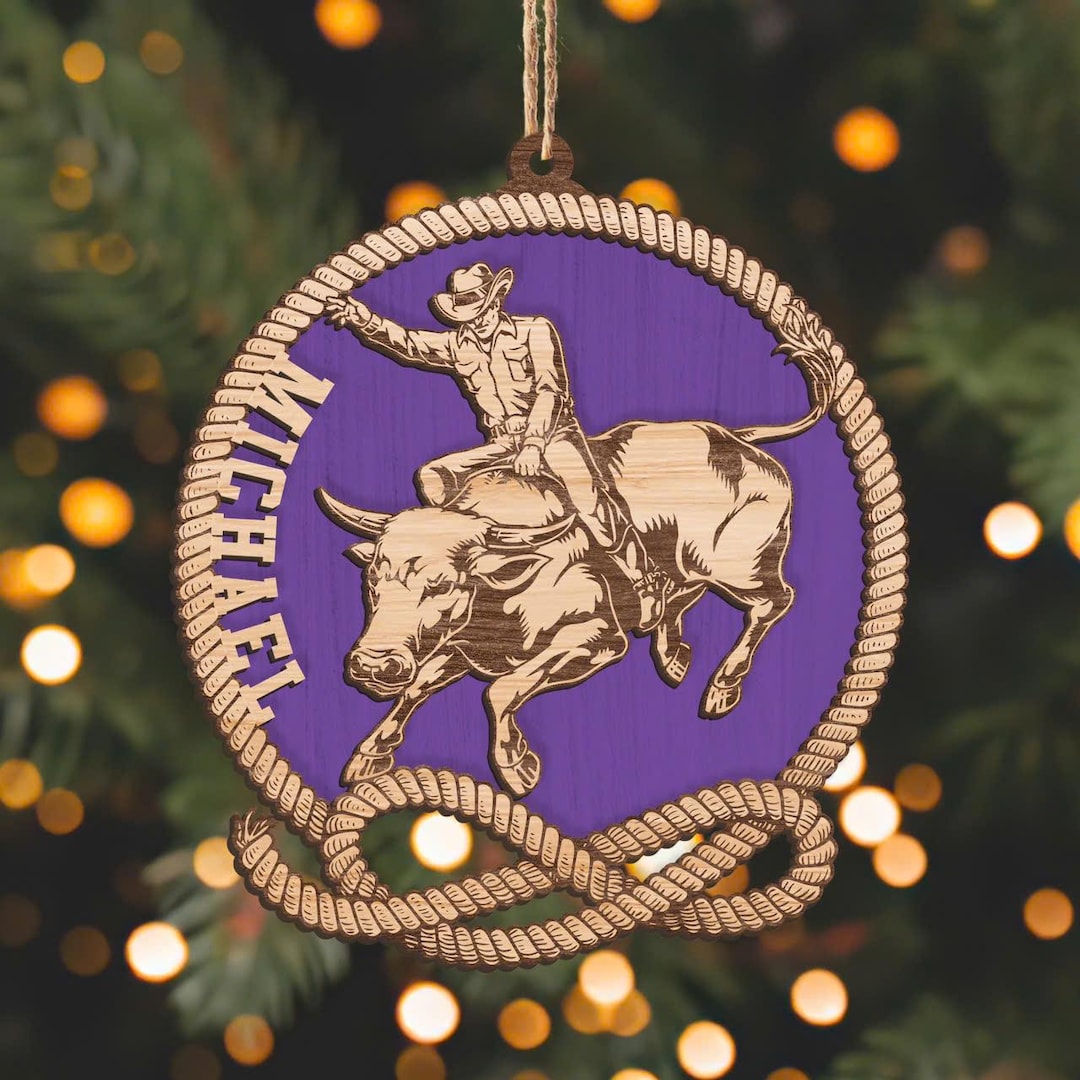 Personalized Rodeo Layered Wood Ornament, Custom Bull Riding Christmas ...