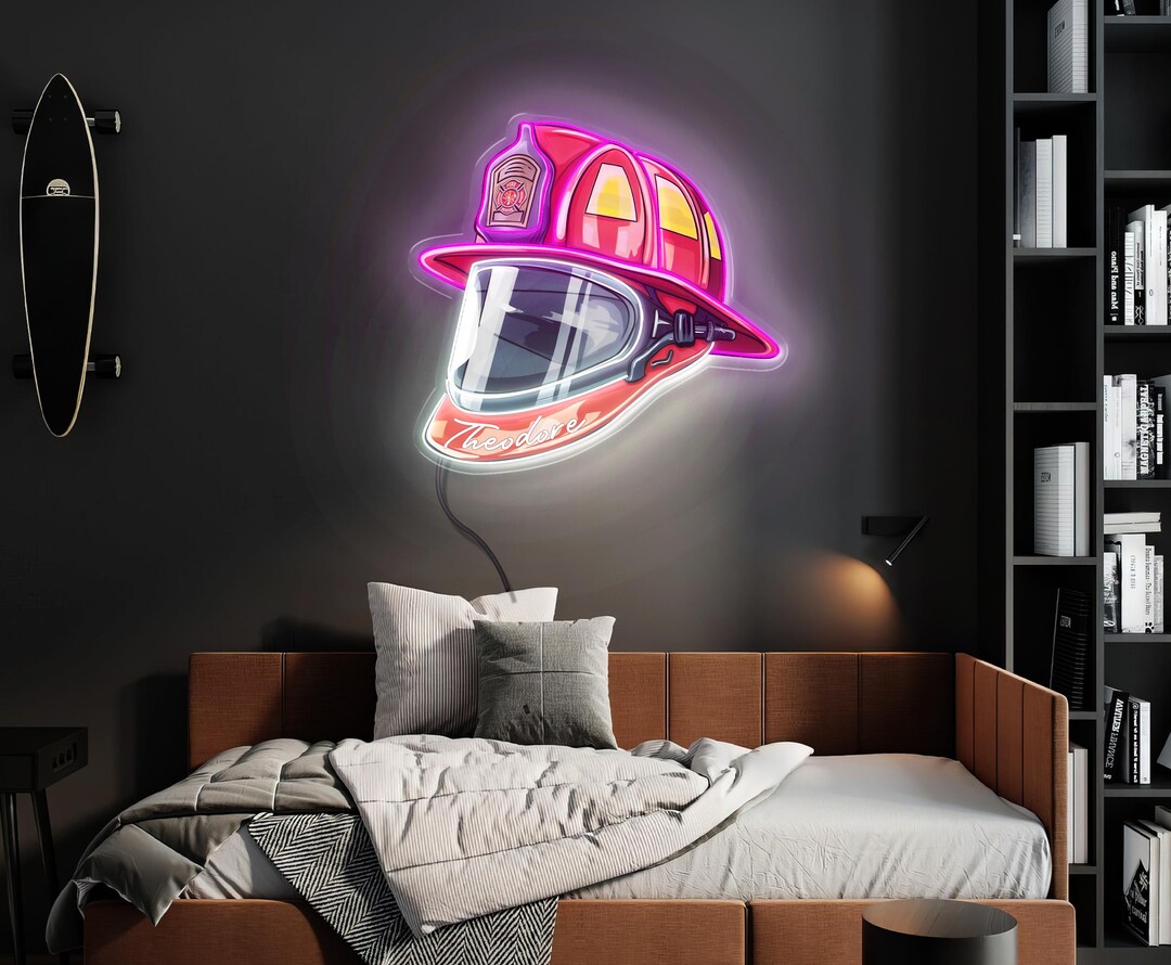 Firefighter Helmet LED Neon Sign 2025, Neon Art, Illuminated Wall Decor ...