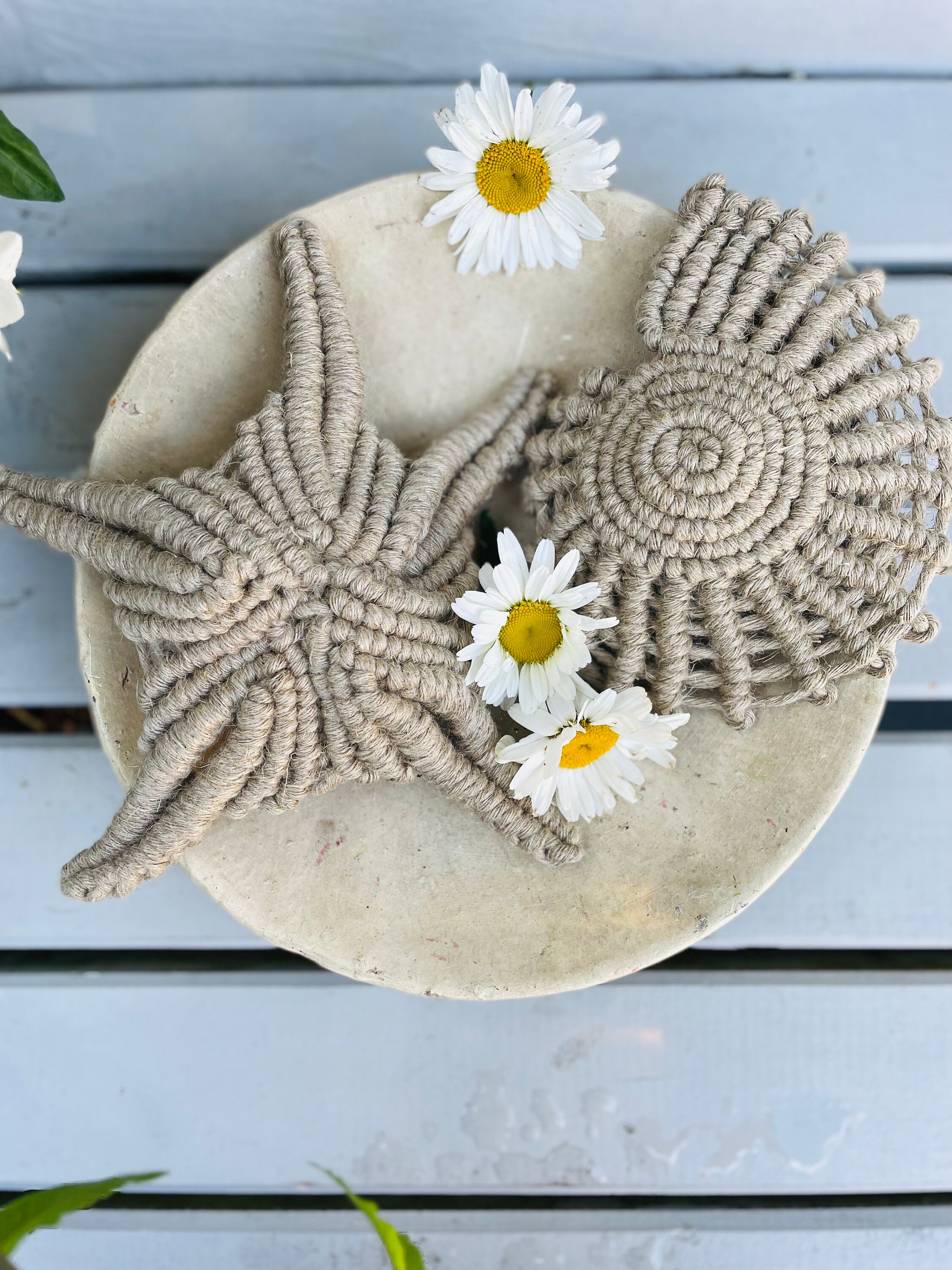 Boho Macramé Shell and Starfish Set - Etsy
