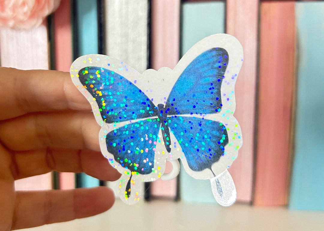Holographic Blue Butterfly Viny Sticker, Suncatcher, Shimmery Blue ...