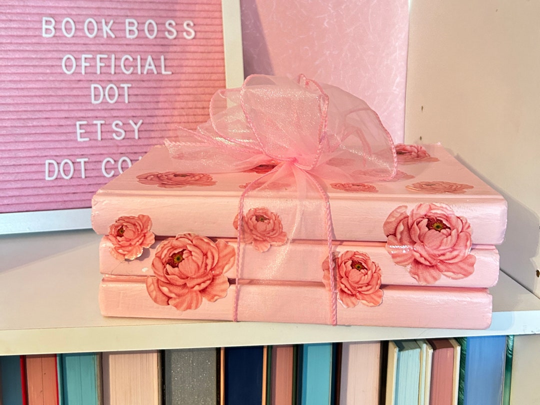 Pink Book Stack, Decorative Books, Shabby Chic Decor, Floral Book Stack ...