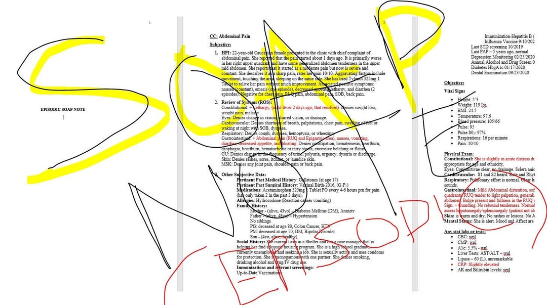 Episodic SOAP NOTE Abdominal Pain - Etsy
