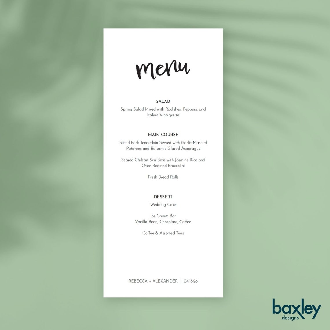 Wedding Menu Card Template, Printable, INSTANT Download, Editable Menu ...