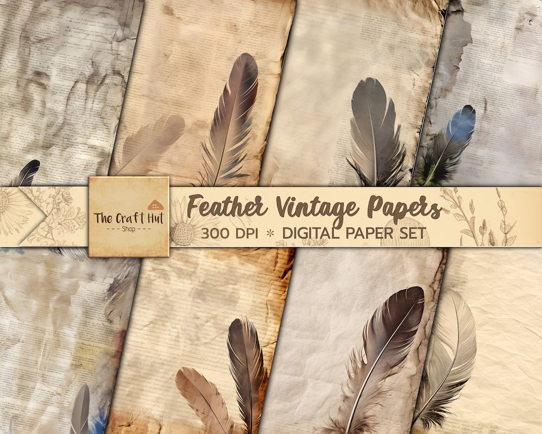 Feather Vintage Papers, Feather Vintage Digital Paper, Printable ...