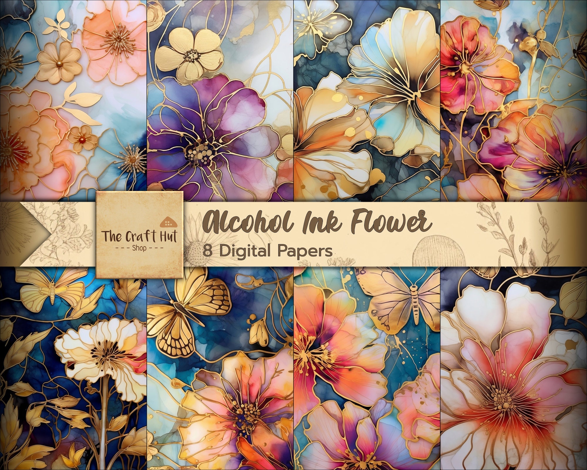 Alcohol Ink Flower With Gold Lines Alcohol Ink Flower Digital - Etsy