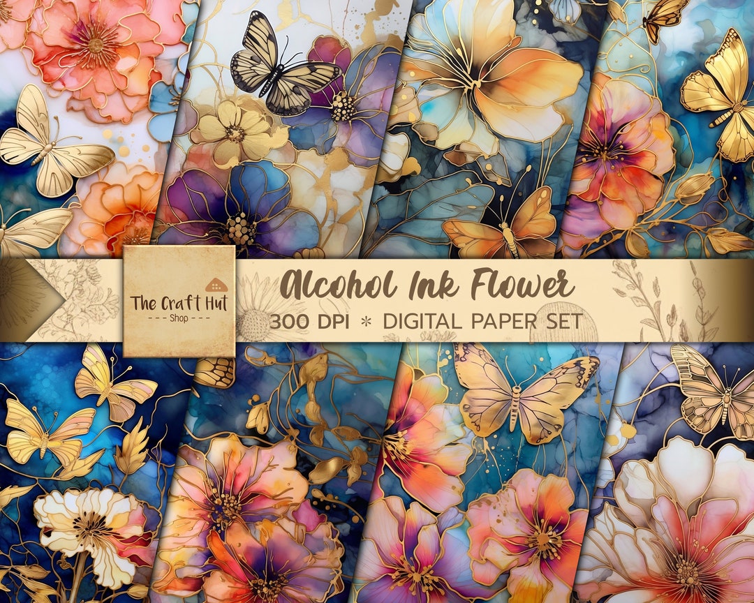 Alcohol Ink Flower With Gold Lines, Alcohol Ink Flower Digital Paper ...