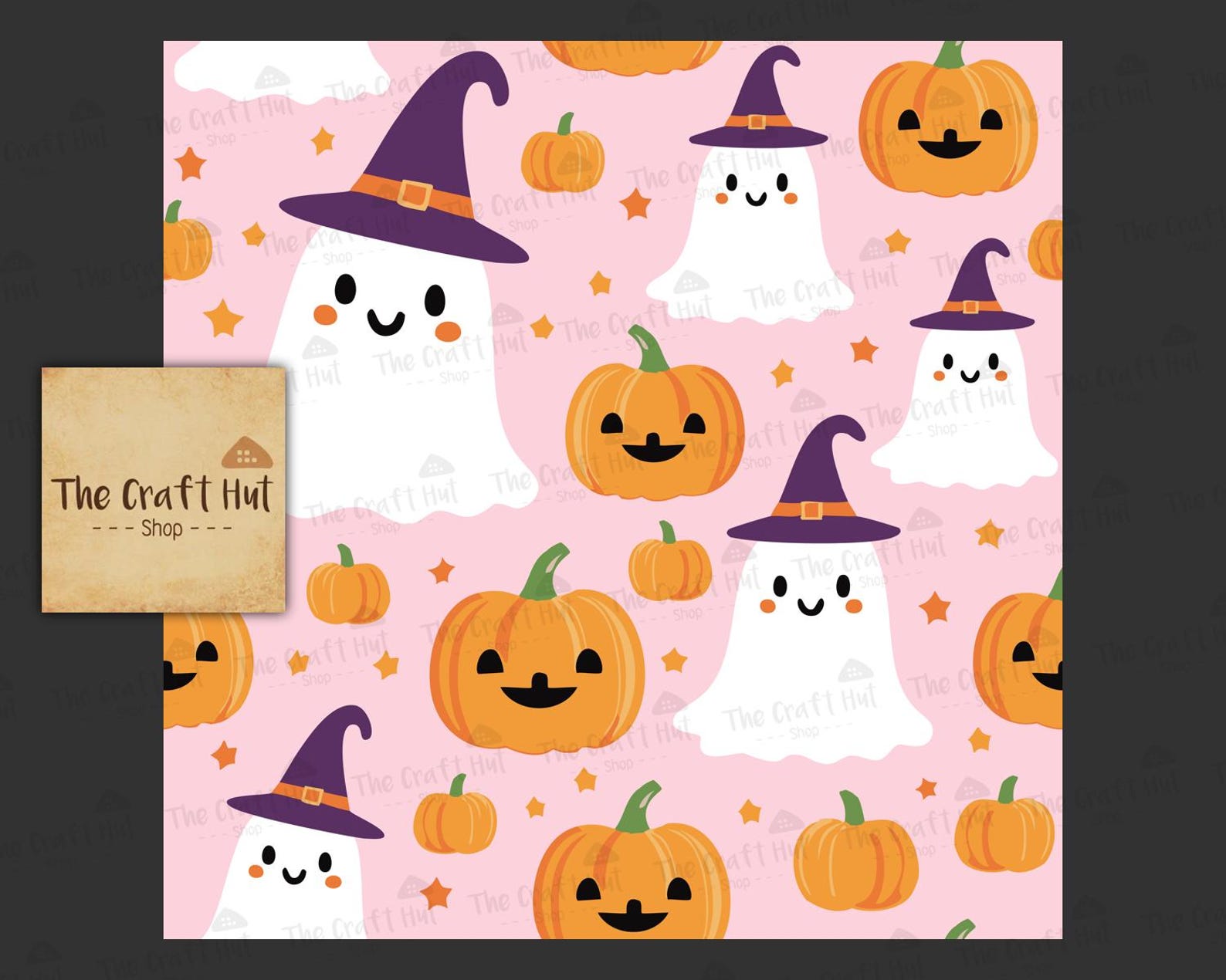 Cute Ghosts, Pumpkins, Witch Hats Seamless Pattern for Halloween ...