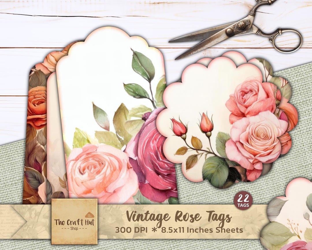 Vintage Rose Tags: Shabby Chic Printable Ephemera (digital Download) - Etsy