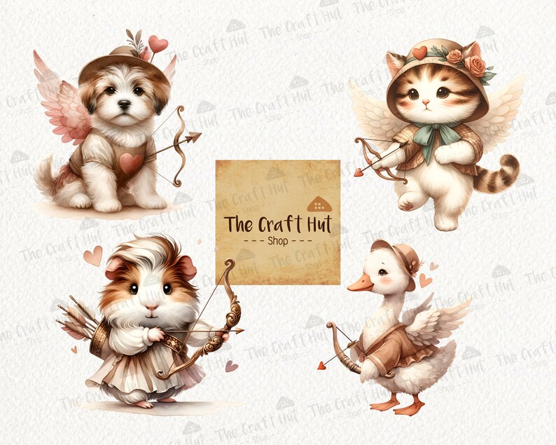 Valentines Animal Cupid Clipart Set: Pet PNG Images (digital Download ...