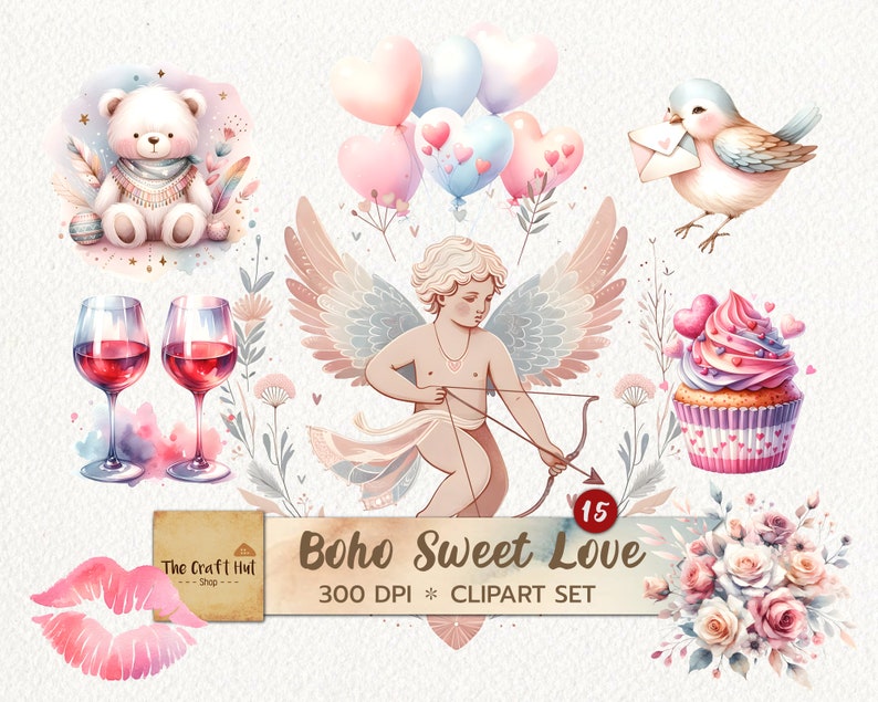 Watercolor Love Clipart, Boho Sweet Love Clipart, Wedding Elements ...