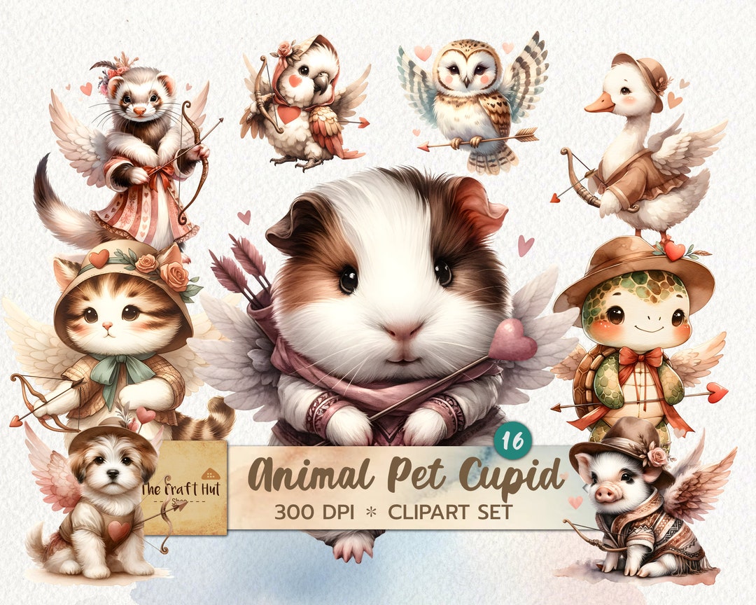 Valentines Animal Cupid Clipart Set: Pet PNG Images (digital Download ...
