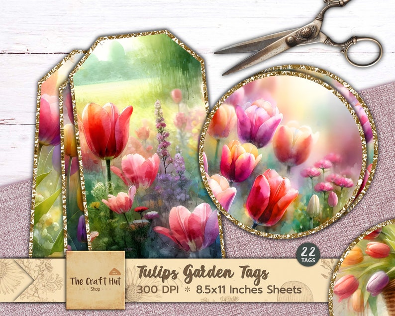 Tulip Tags, Tulips Garden Tags, Printable Tags, Fussy Cuts Ephemera ...