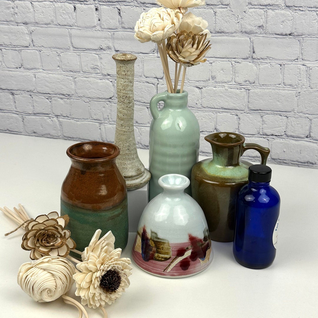 Reed Diffuser in Vintage Pottery Container or Refill, Wood Flower Reeds ...