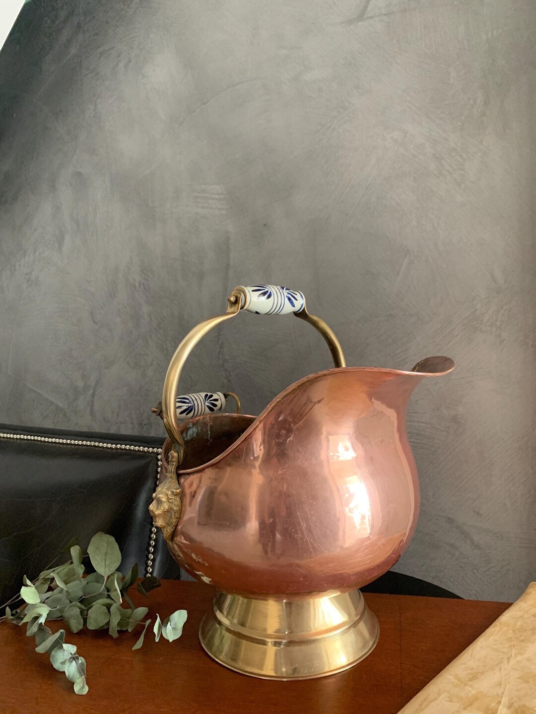 Copper Coal Scuttle With Delft Ceramic Handles Dutch Fireplace Decor - Etsy