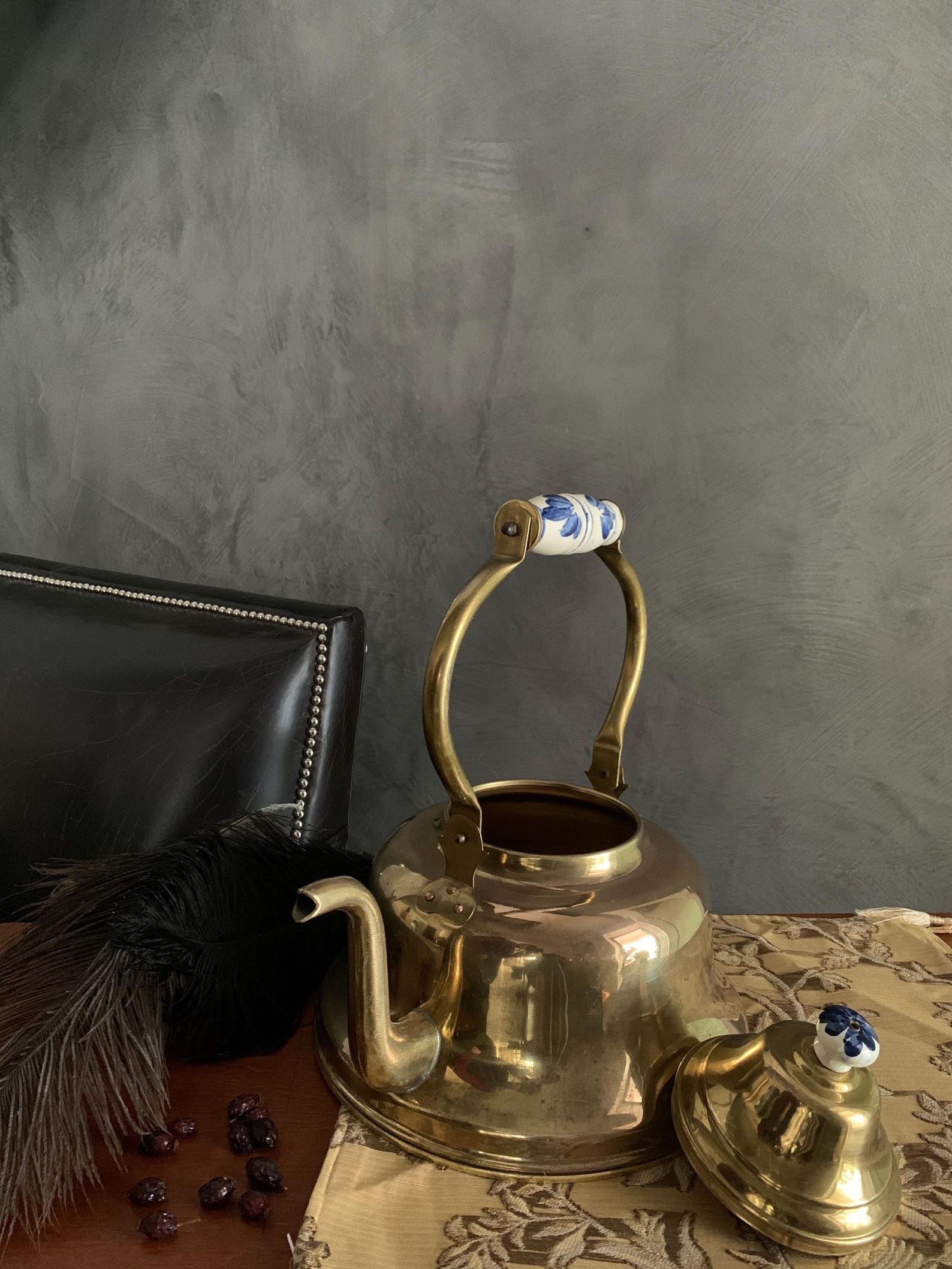 Brass Decor Kettle With Delft Handles, Holland - Etsy