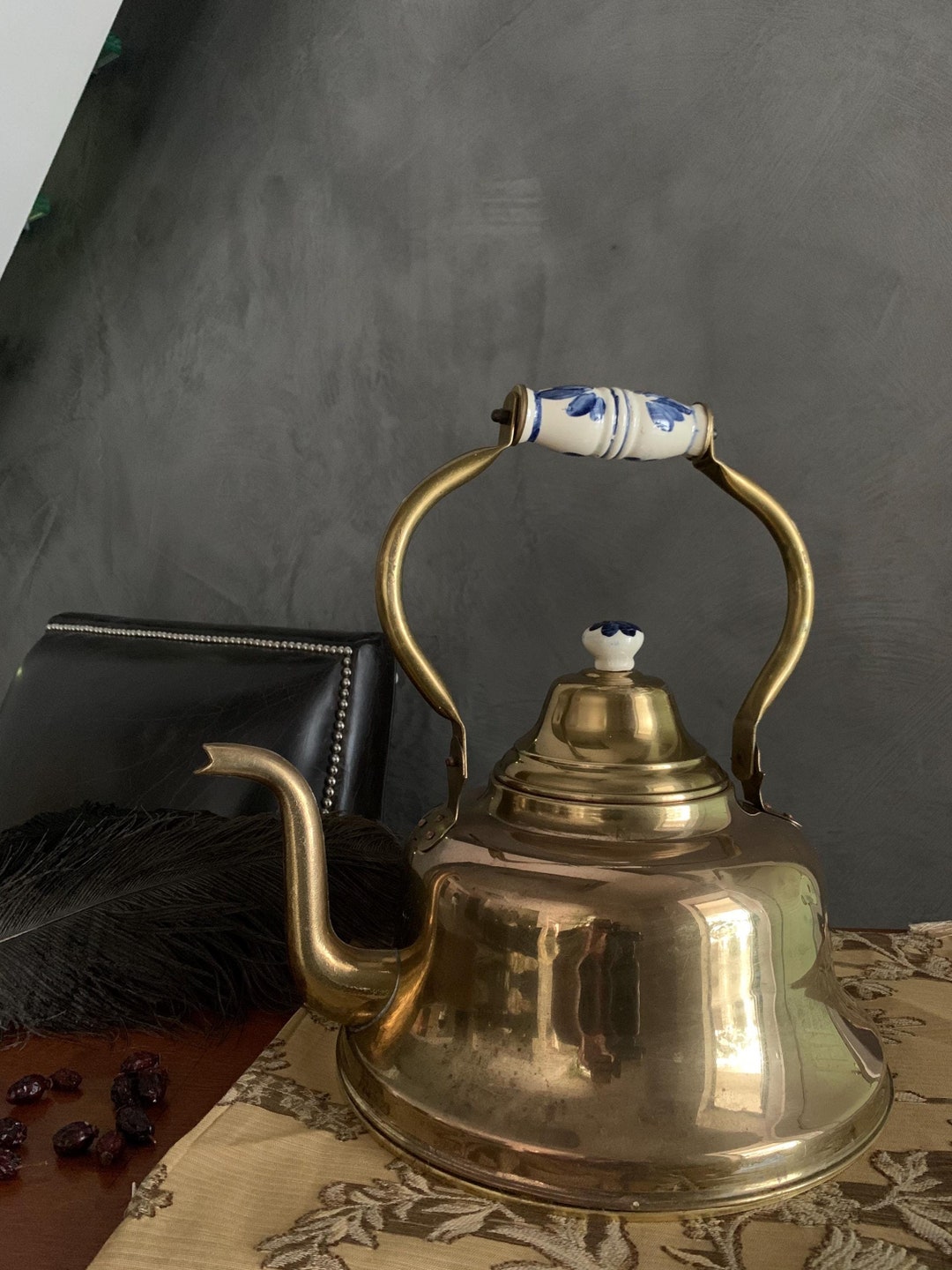 Brass Decor Kettle With Delft Handles, Holland - Etsy