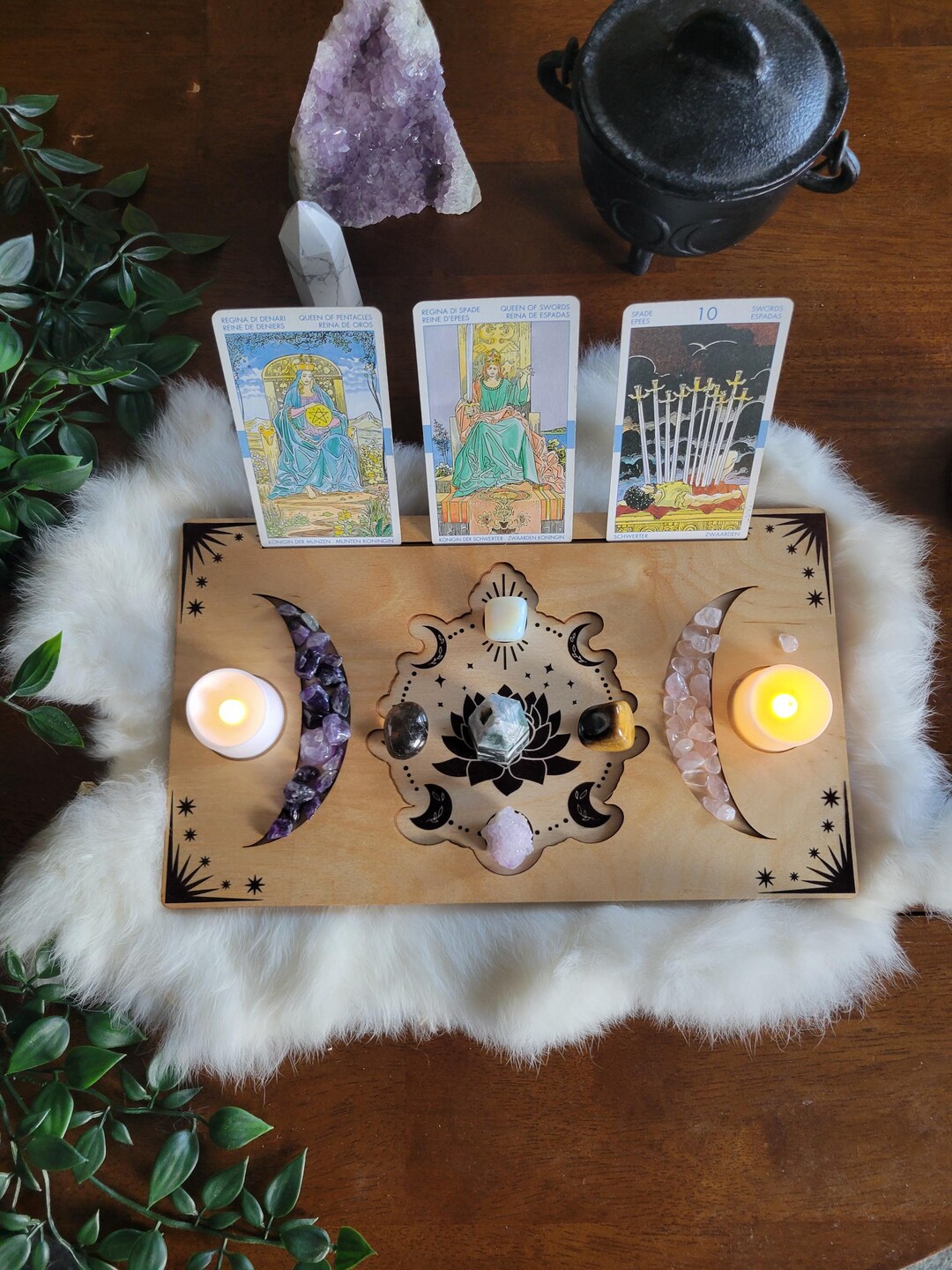 Lotus Moon Phase Altar Tray, Crystal Grid, Tarot Card Holder - Etsy